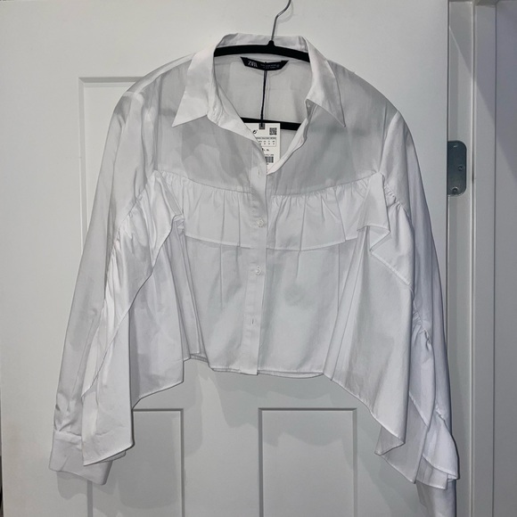 Zara | Tops | Nwt Zara White Ruffled Poplin Shirt | Poshmark